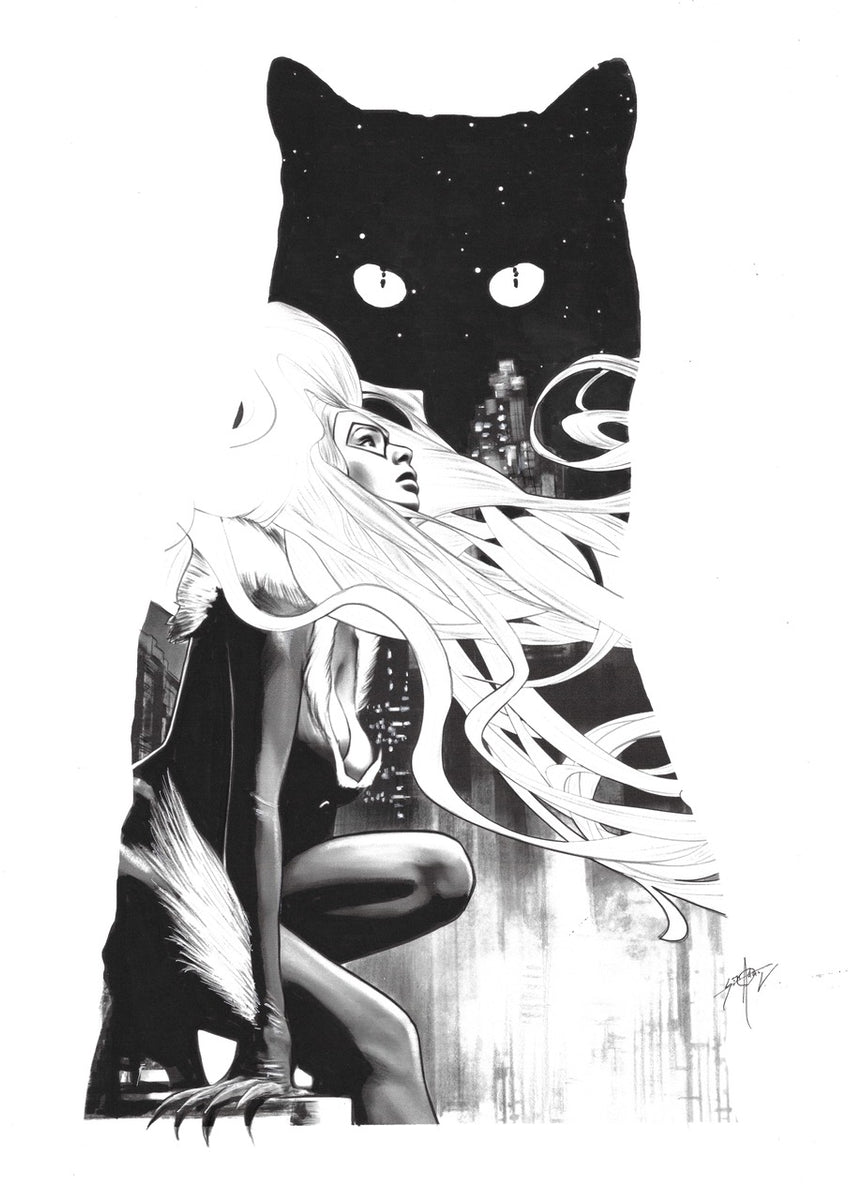 Seth Adams Original Art Black Cat Illustration – Kirby's Comic Art