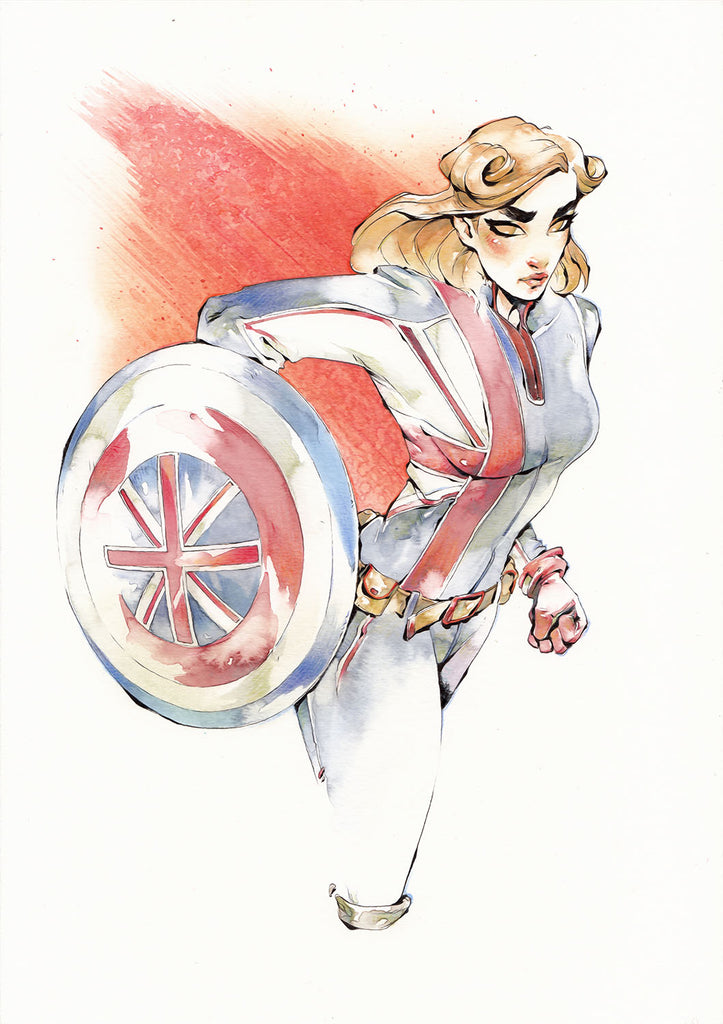 Chuma Hill Original Art A4 Captain Britain Illustration – Kirby's Comic Art