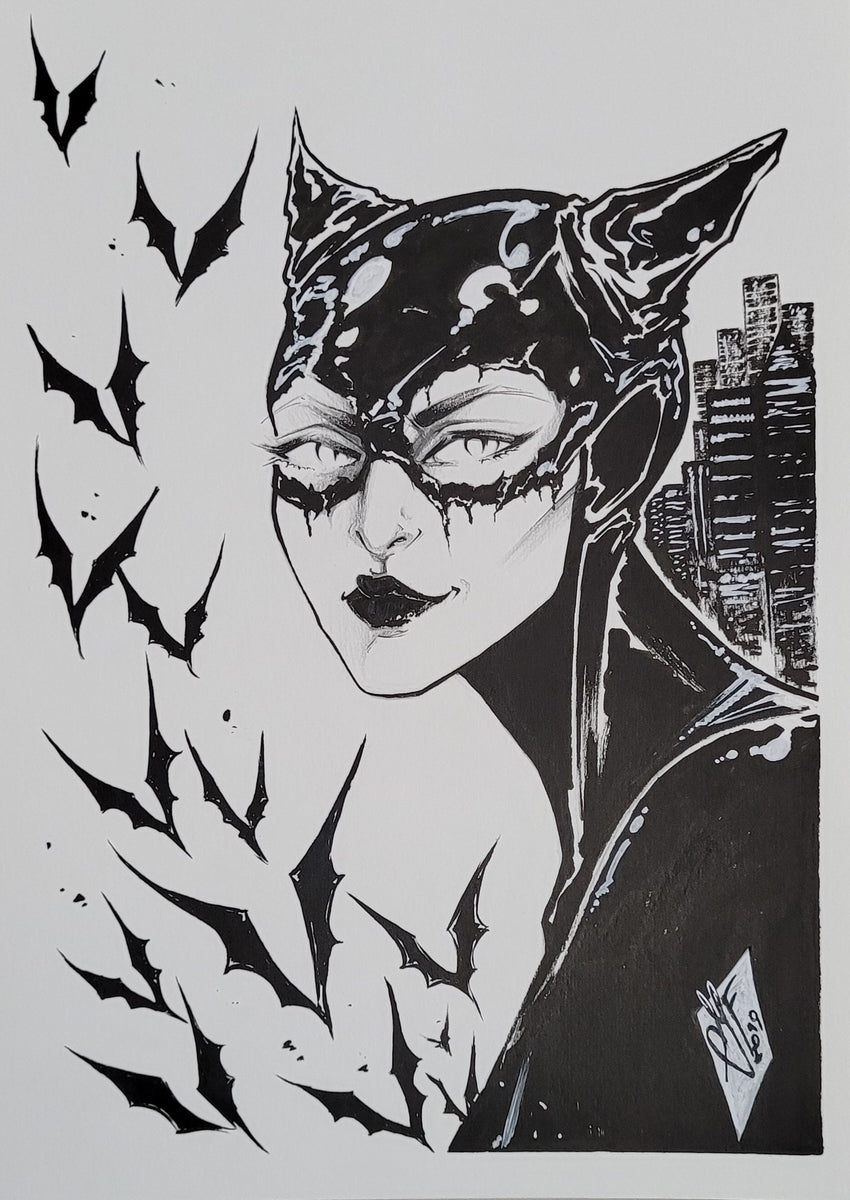 Francesca Fantini Original Art Catwoman Illustration – Kirby's Comic Art