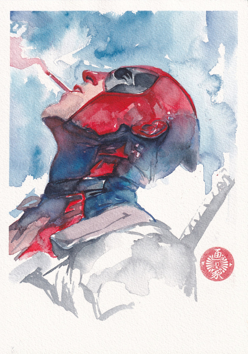Ito Original Art Deadpool Smoking Illustration – Kirby's Comic Art