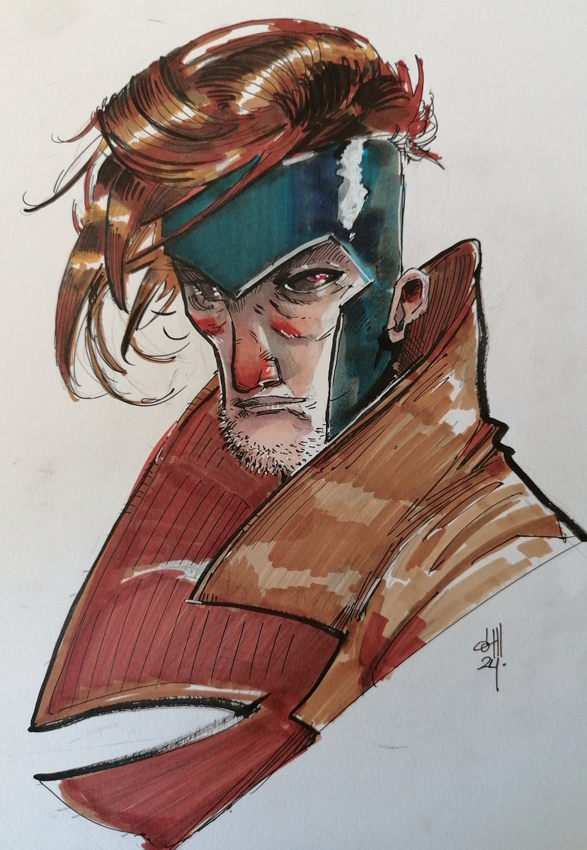 Dennis Menheere Original Art Gambit Illustration – Kirby's Comic Art